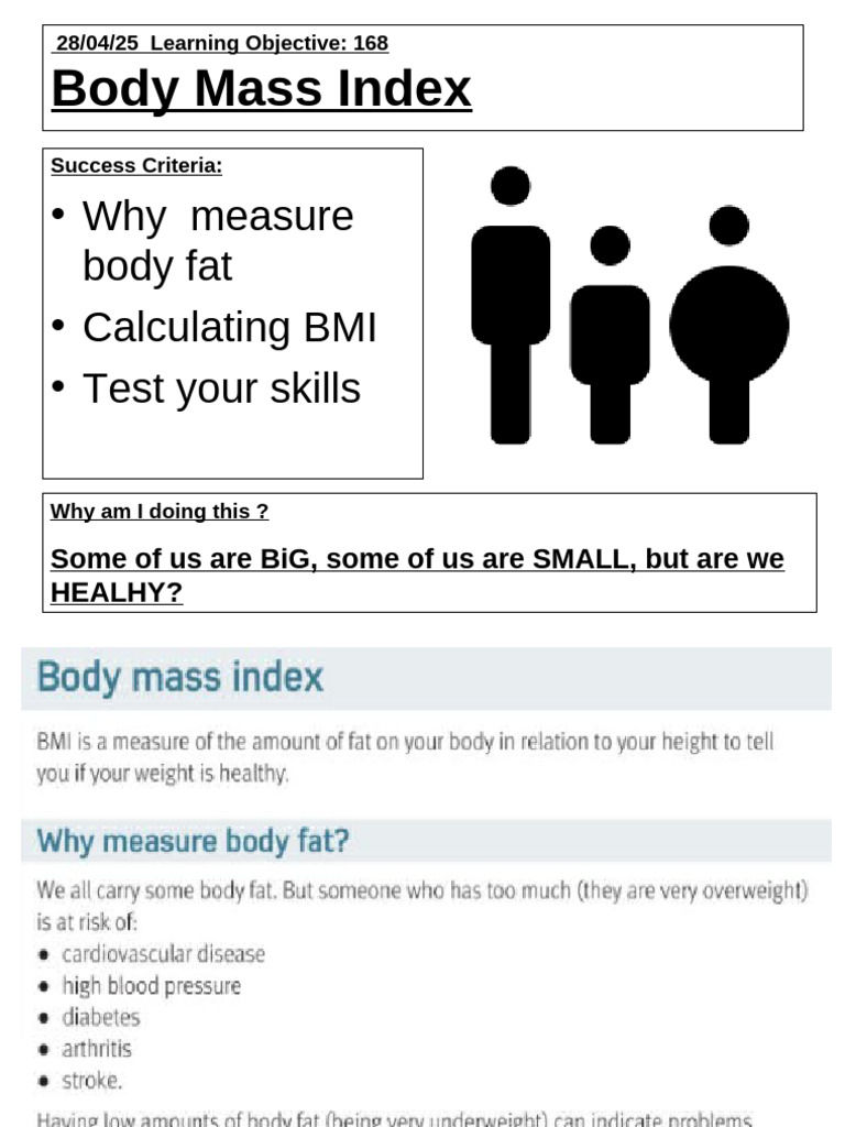 Body Mass Index: - Why Measure Body Fat - Calculating BMI - Test Your ...