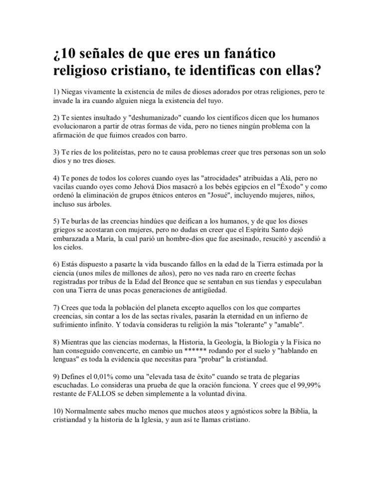 10 Señales de Que Eres Un Fanático Religioso Cristiano | PDF ...
