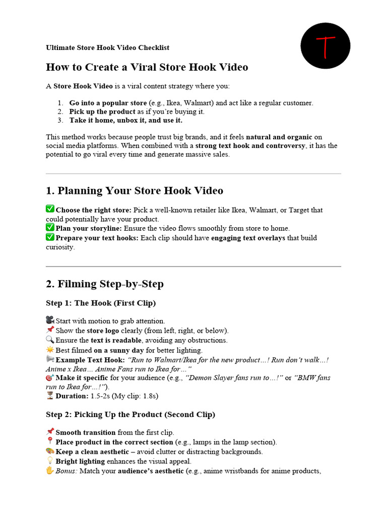 Store Hook Checklist - Thiloriginal | PDF