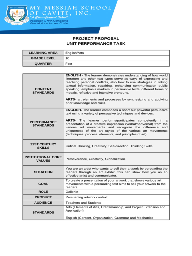 Eng. 10 Project Proposal | PDF | Learning | English Language