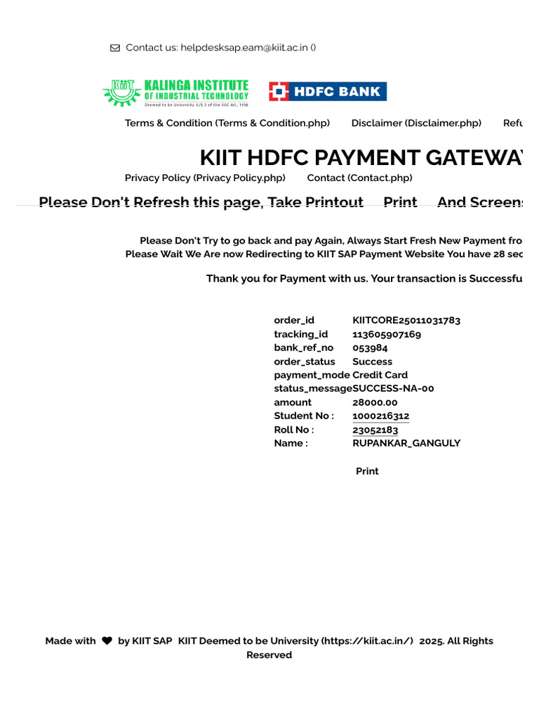 KIIT HDFC Payment Confirmation | PDF