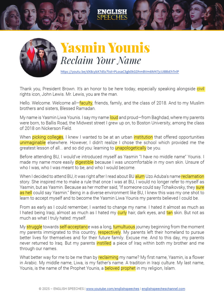 Reclaiming Identity: Yasmin Younis' Speech | PDF