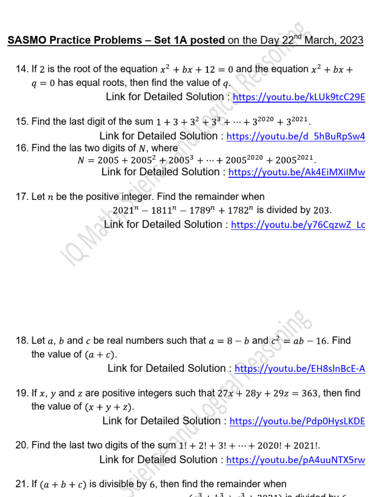 SASMO Practice Problems Set 1A PDF | PDF | Abstract Algebra ...