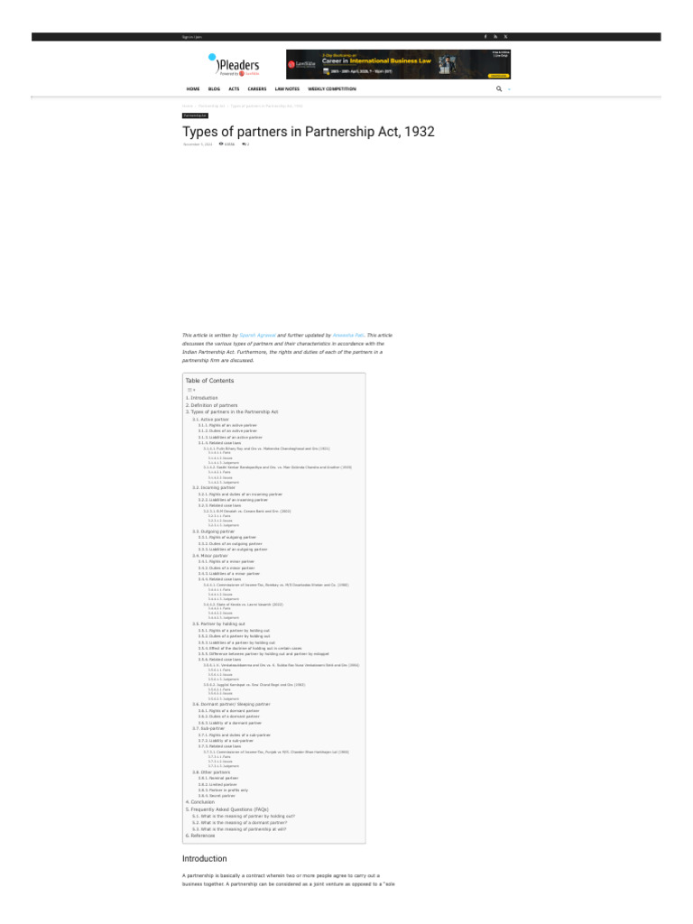 Blog Ipleaders in Types Partners Partnership Act | PDF | Partnership | Legal Liability