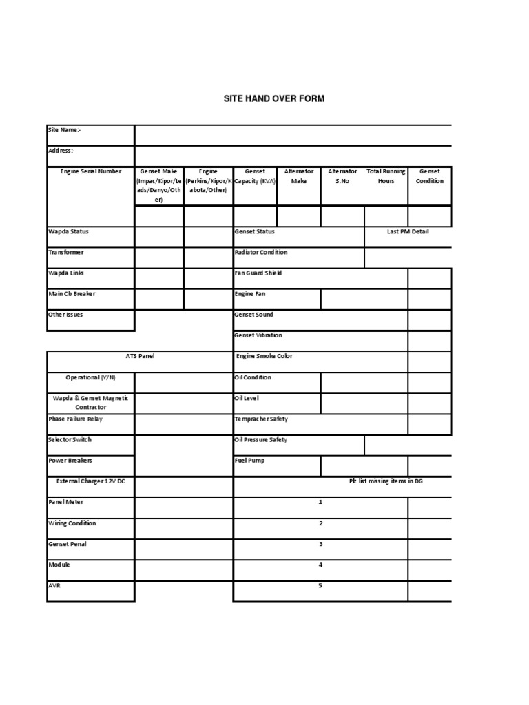 Site Hand Over Form | PDF | Computers | Business