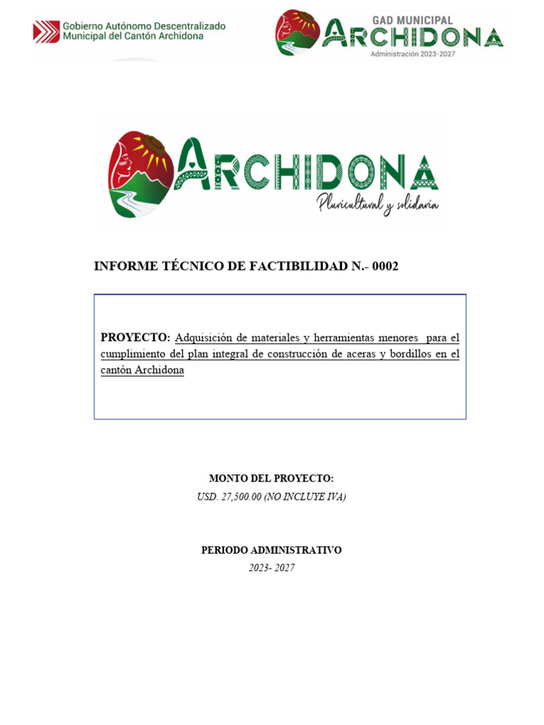 Informe de Factibilidad Adquision de Materiales Aceras y Bordillos 2025 | PDF | Presupuesto
