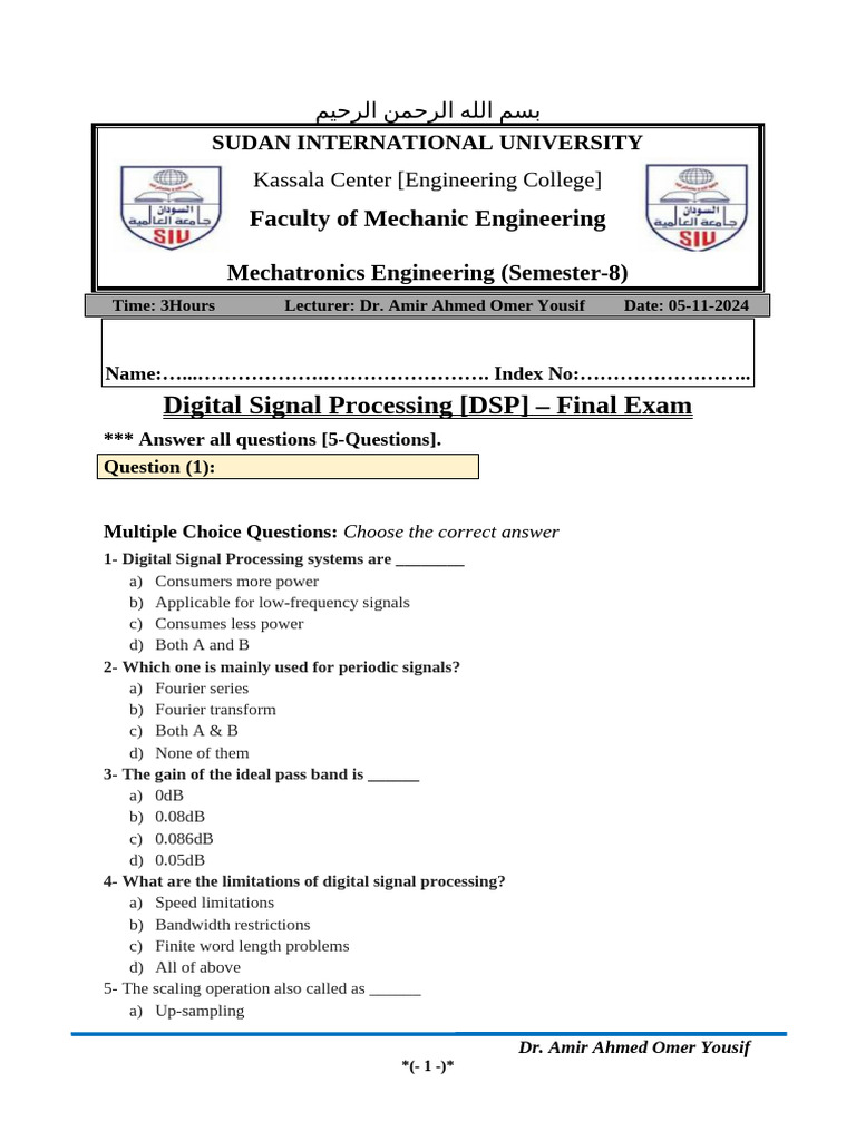 Digital Signal Processing - DSP Final Exam - November 2024 | PDF | Digital Signal Processing ...