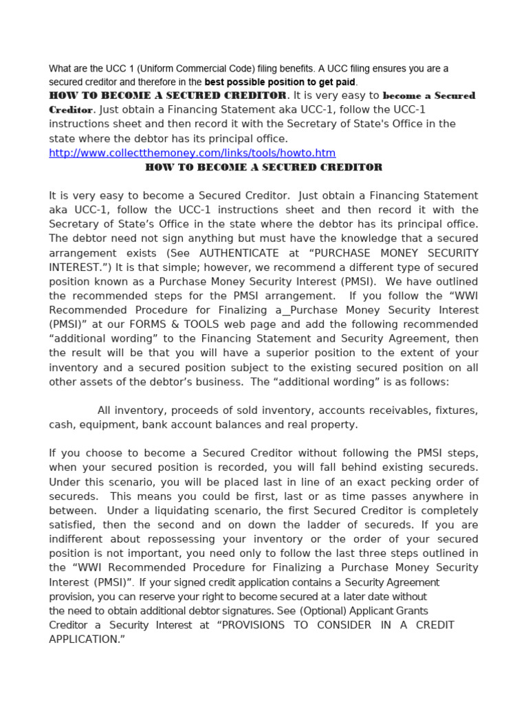 What are the UCC 1 filing benefits | PDF | Security Interest | Loans