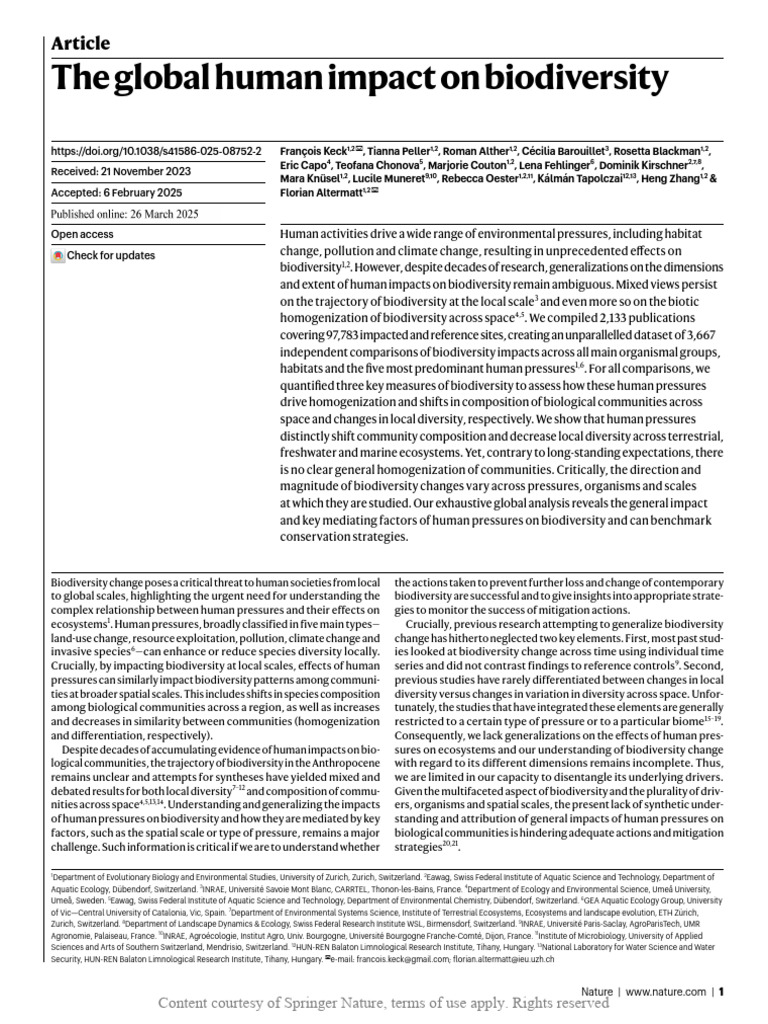 The Global Human Impact On Biodiversity | PDF | Biodiversity | Human ...