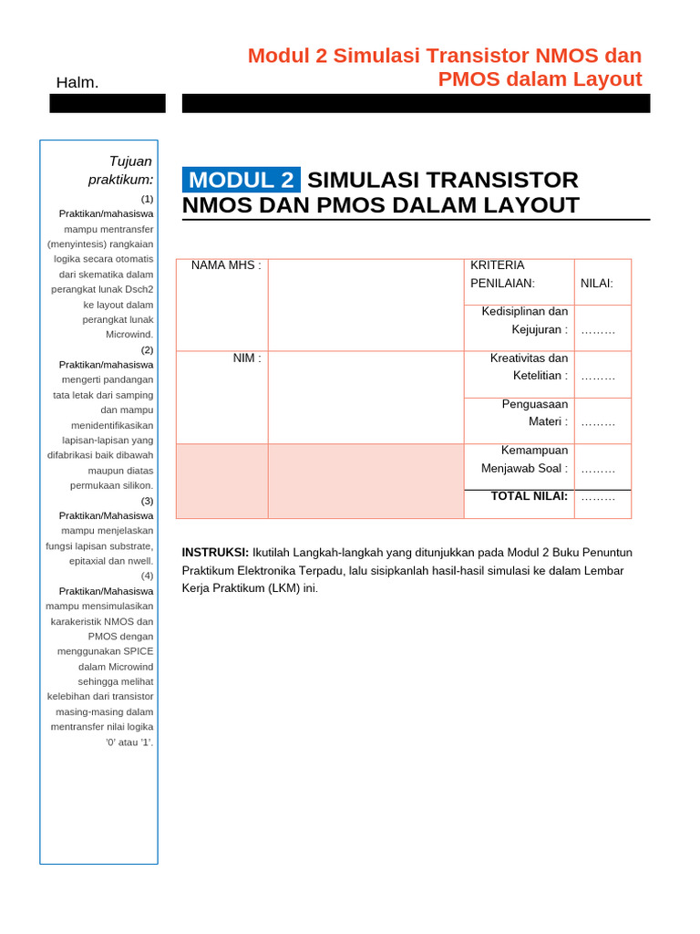 LKM 2 Simulasi Transistor NMOS Dan PMOS | PDF