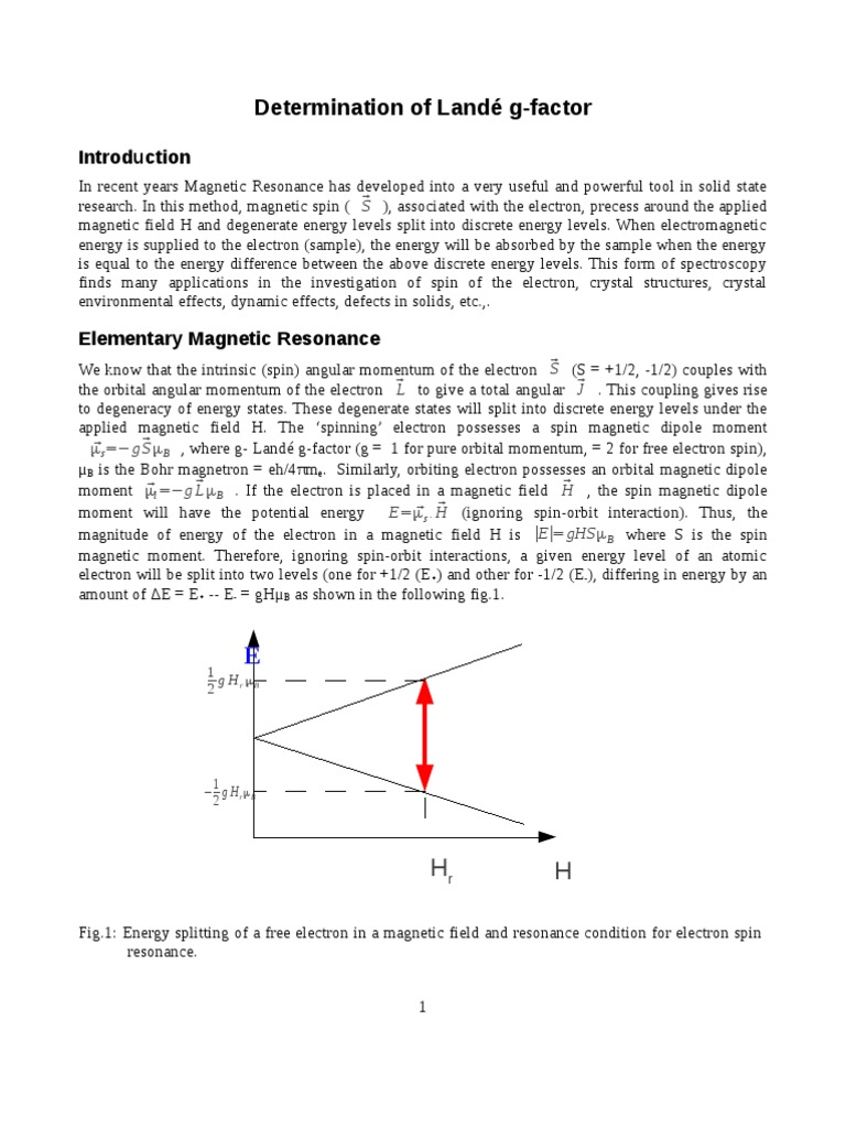 Cycle-III Expt 9 ESR - Lande G Factor | PDF | Spin (Physics) | Electron ...