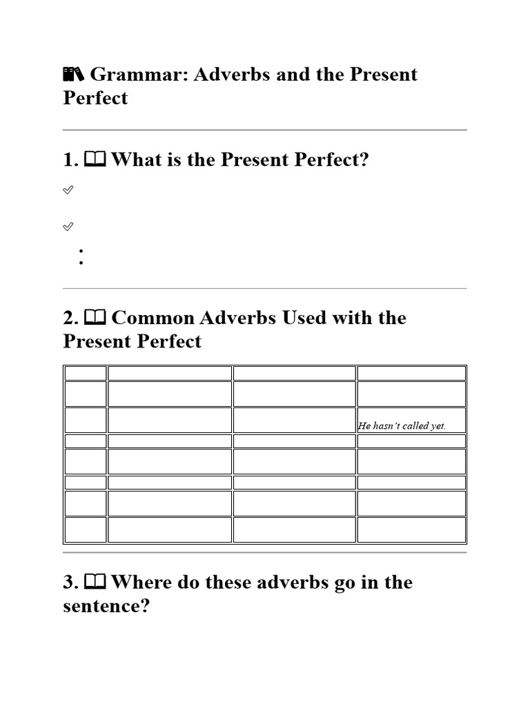 Adverbs in Present Perfect Tense | PDF | Perfect (Grammar) | Linguistic ...