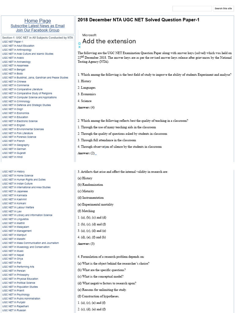 2018 December NTA UGC NET Solved Question Paper-1 - Free Online NTA UGC NET Guide Book December ...