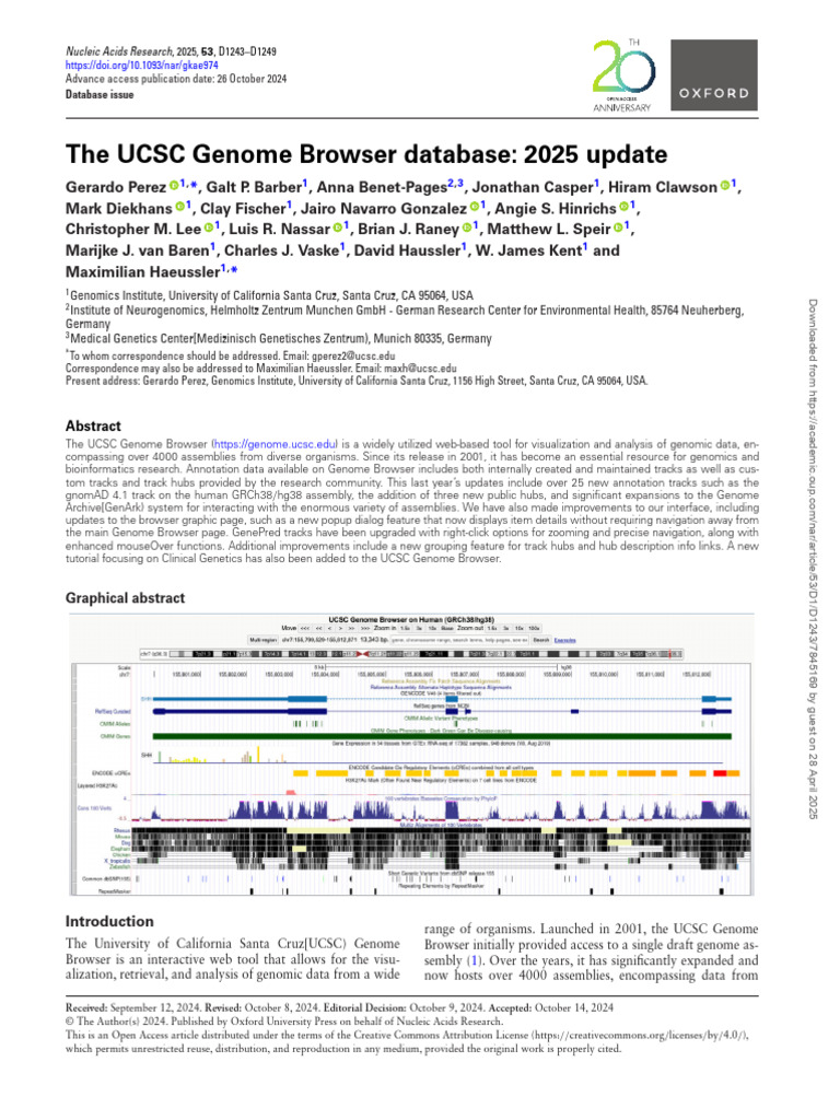UCSC Genome Browser 2025 Update | PDF | Genetics | Information Science