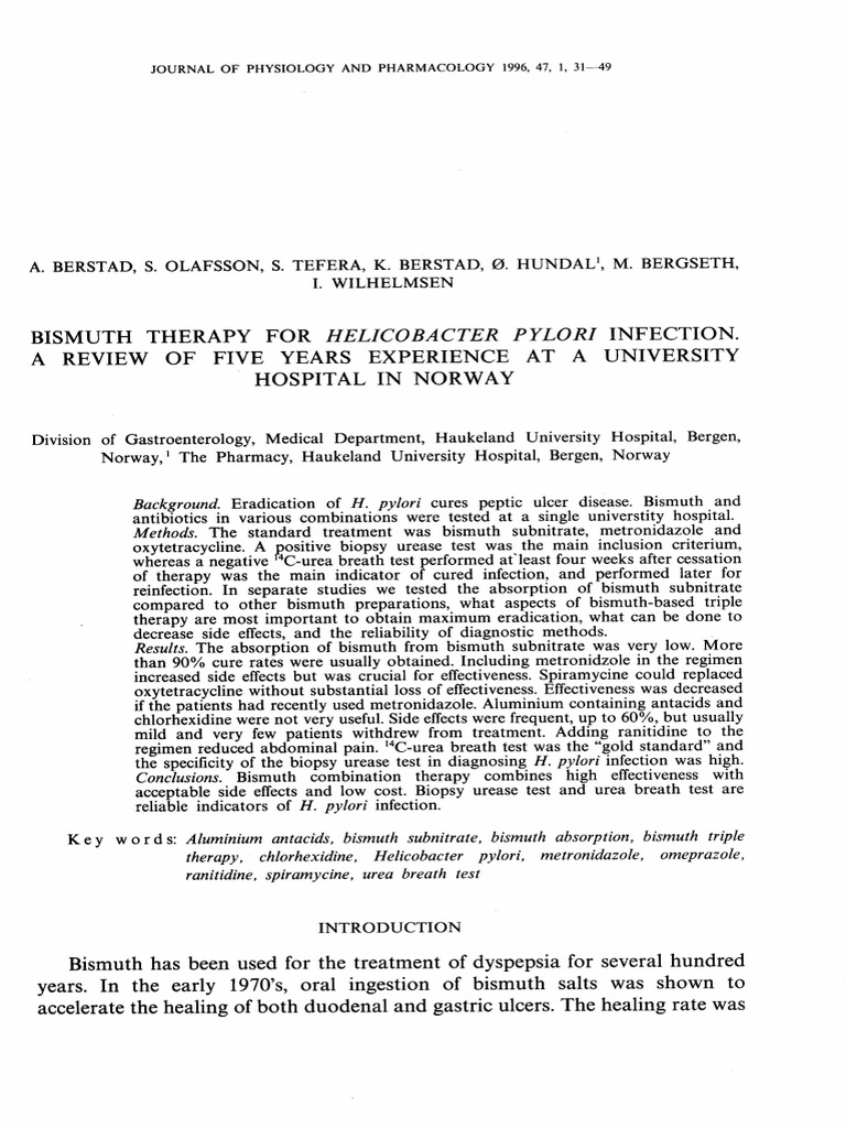 Bismuth Therapy For Helicobacter Py | PDF