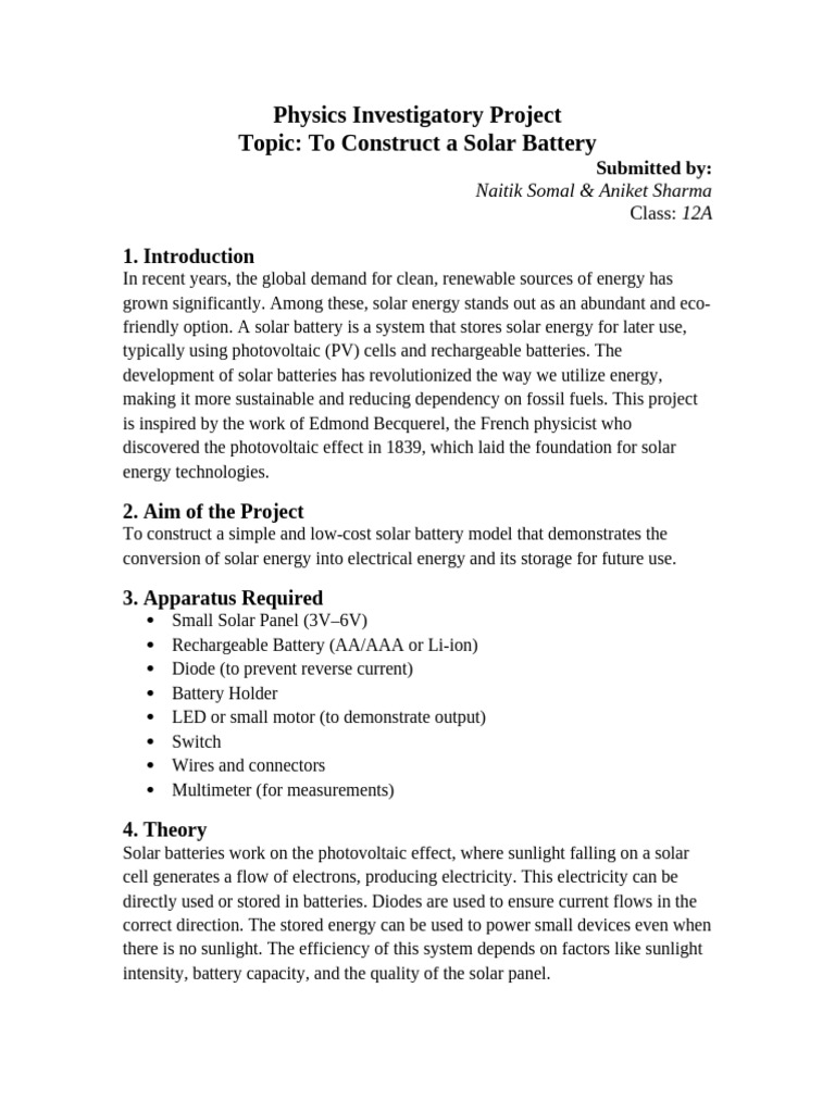 Solar_Battery_Physics_Project | PDF | Solar Panel | Photovoltaics