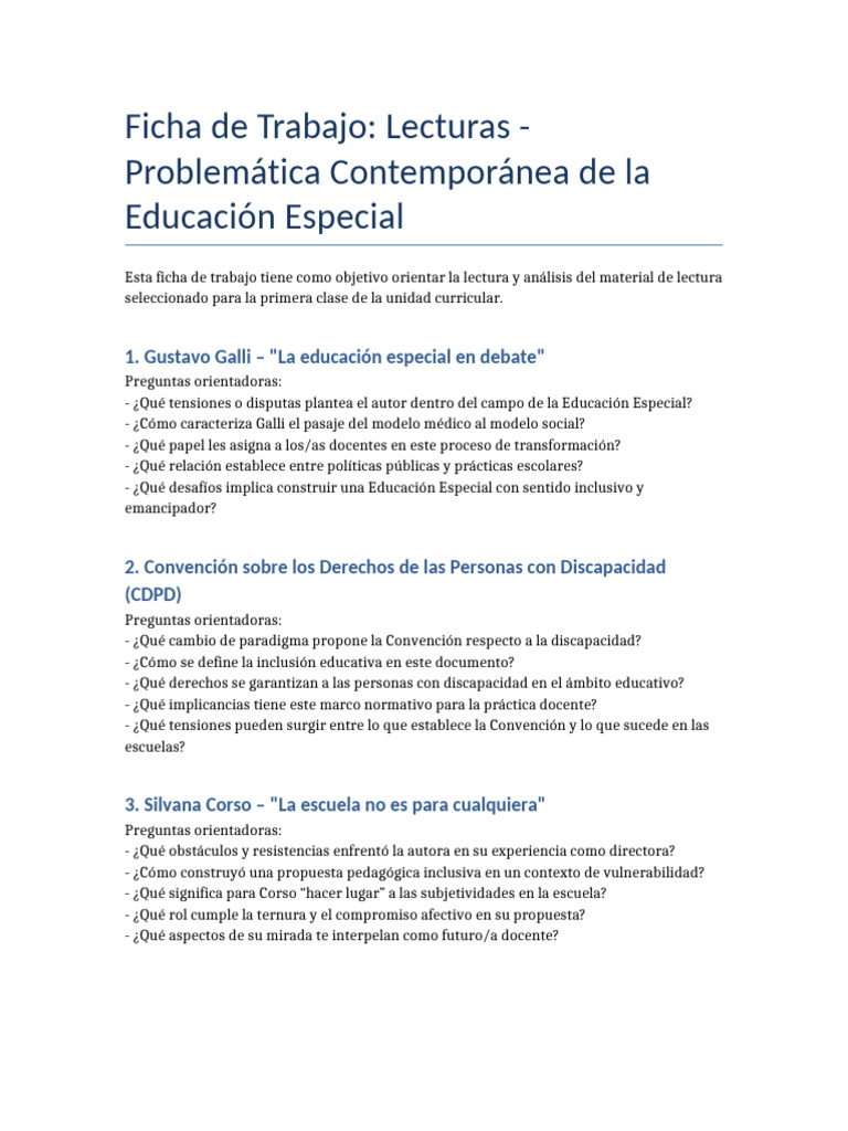 Ficha de Preguntas - Lectura | PDF