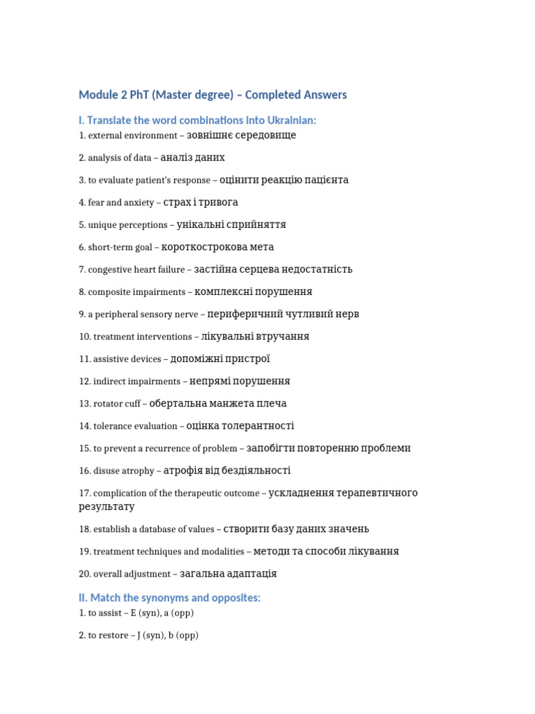 Master’s Module 2 PhT Answers | PDF | Pain | Psychotherapy
