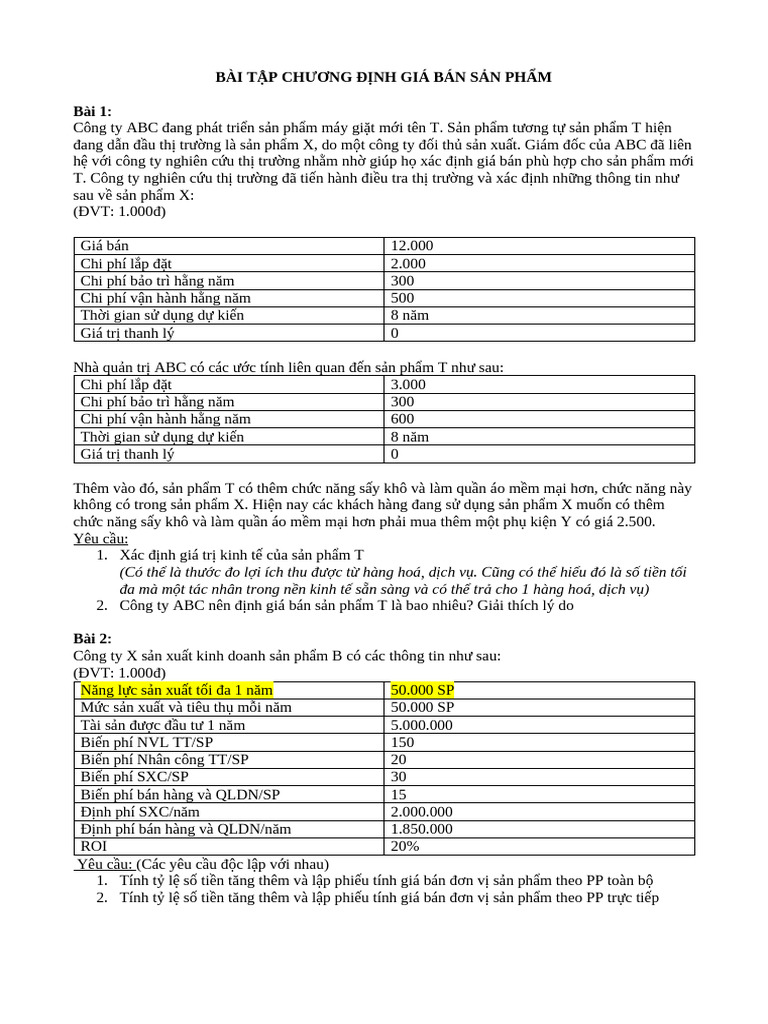 BT _KTQT_Chương 4_Định giá | PDF