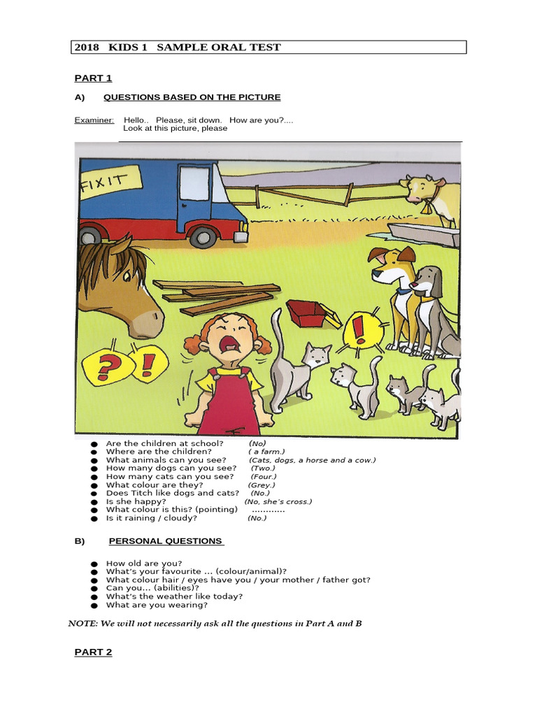 Class 1 Oral Test Sample Questions | PDF
