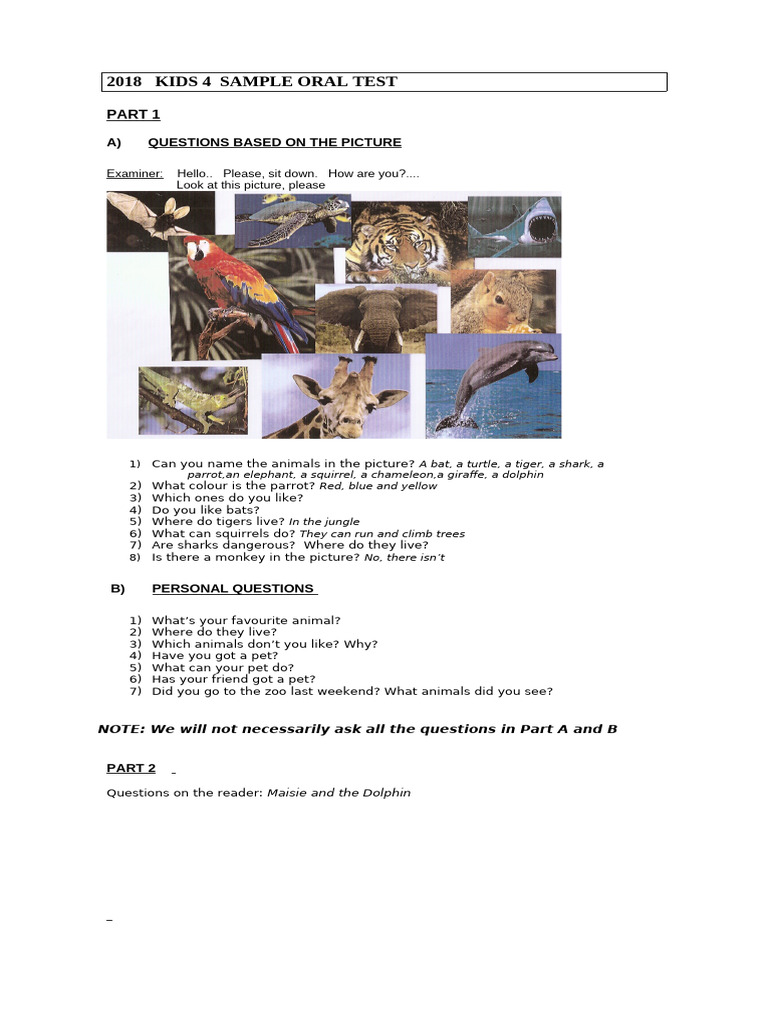 Kids 4 Sample Oral Test | PDF