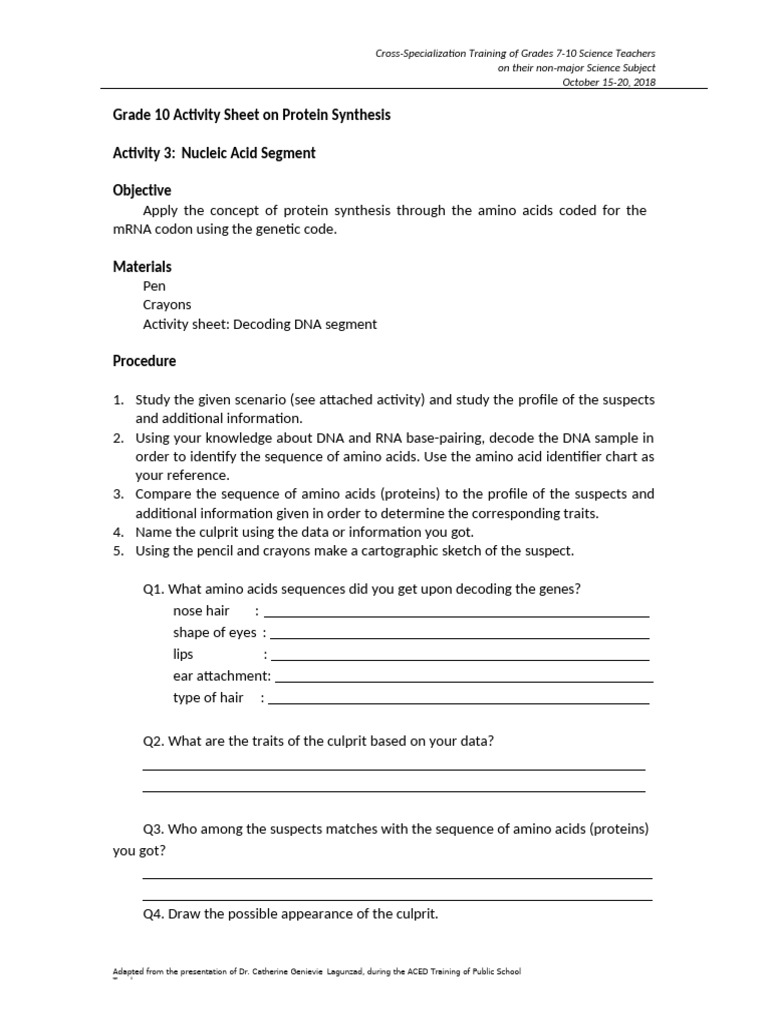 Activity Application Decoding DNA | PDF | Nucleic Acid Sequence ...