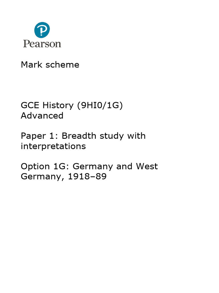 GCE History Mark Scheme: Germany 1918-89 | PDF | Nazi Germany | Adolf ...