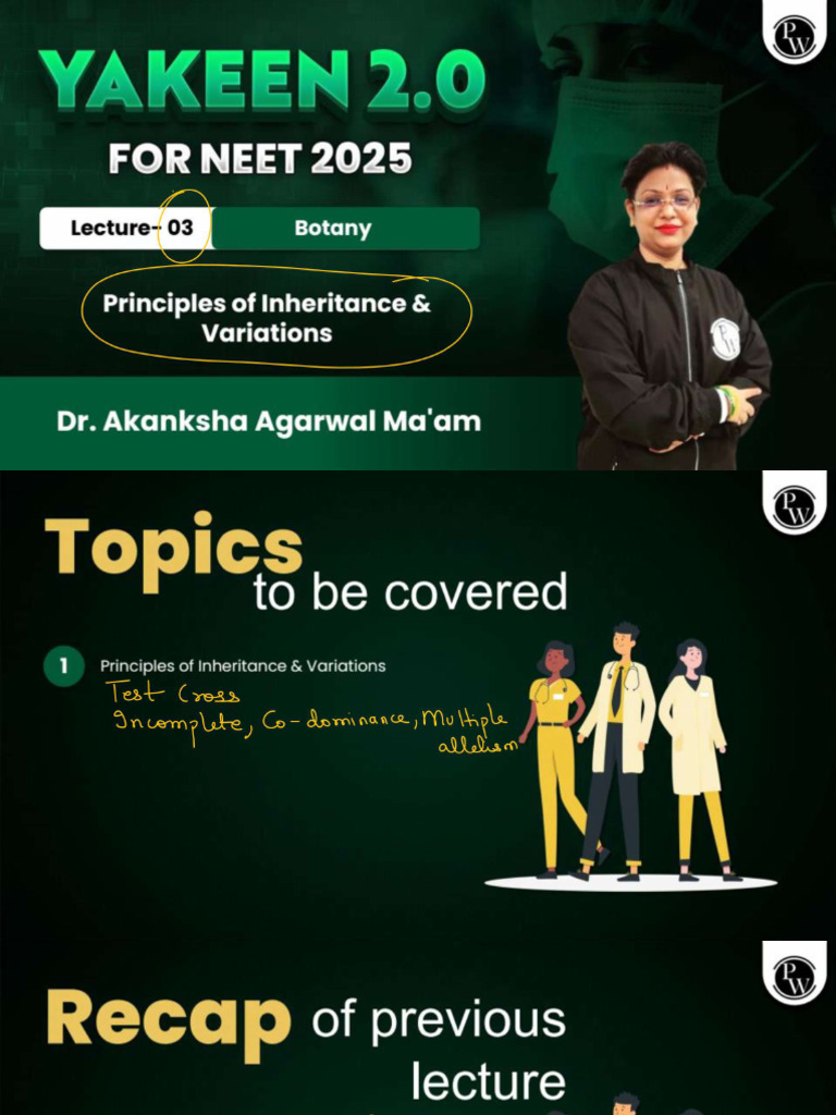 Principle of Inheritance and Variation 03 - Class Notes - Yakeen NEET 2 ...