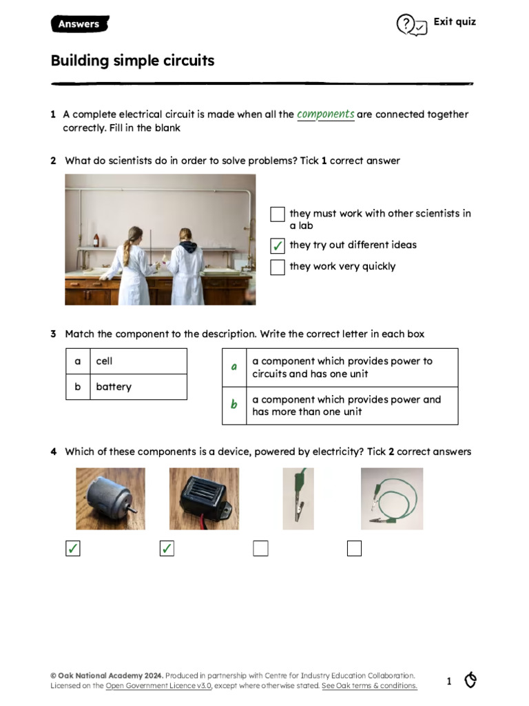 Exit Quiz on Building Simple Circuits | PDF