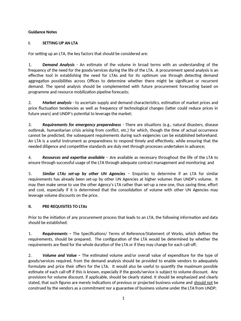 PSU - Long Term Agreement - Guidance Note On LTA Policy | PDF | Pricing | Procurement