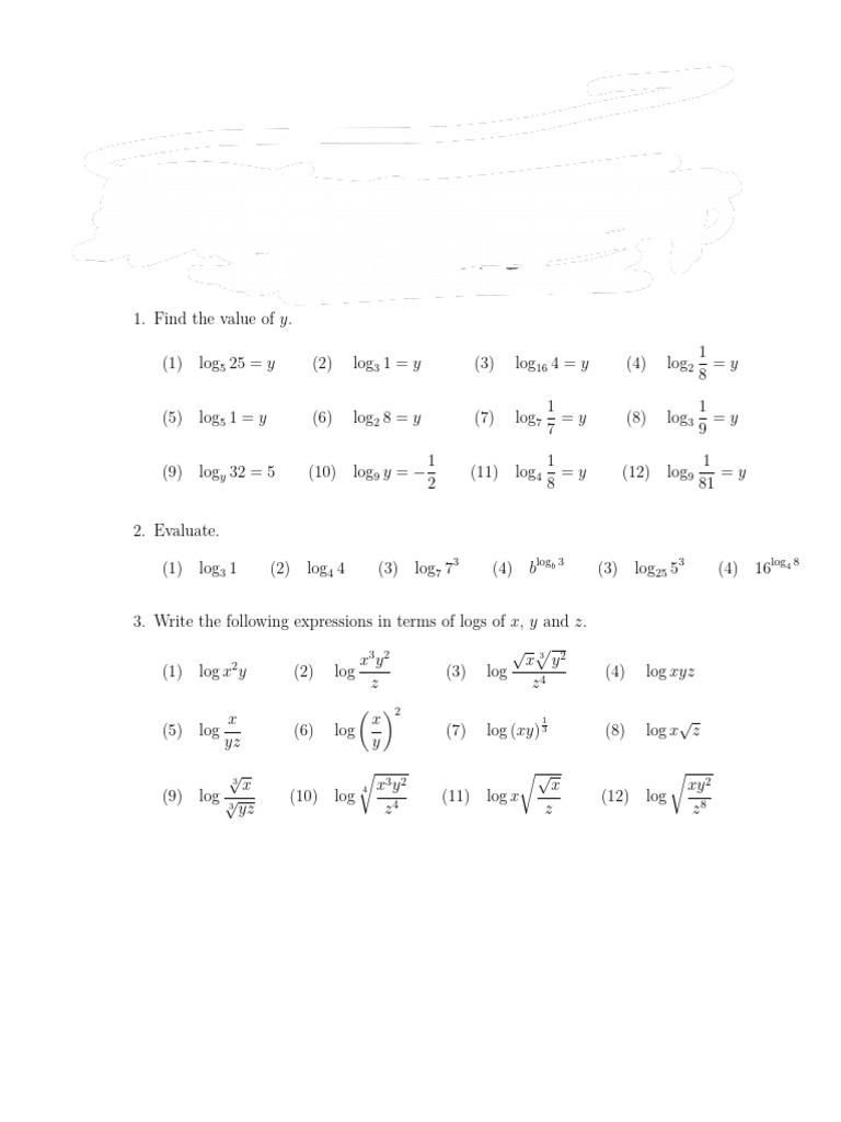 Logarithmic Functions Worksheet | PDF | Logarithm | Functions And Mappings