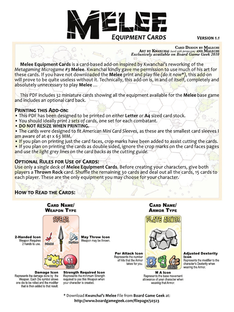 Melee Equipment Cards v1.1 | PDF