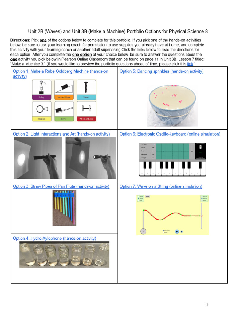 Options For The Unit 2B (Waves) and Unit 3B (Make A Machine) Portfolio ...