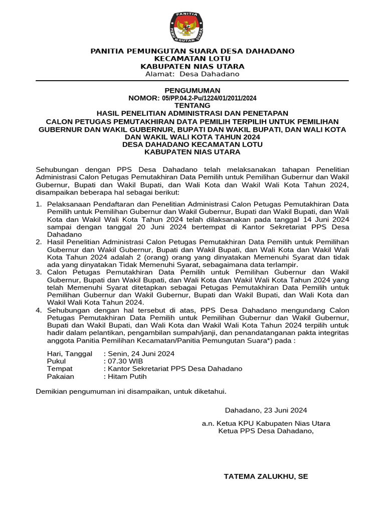 Pengumuman Hasil Penelitian Administrasi Pantarlih | PDF