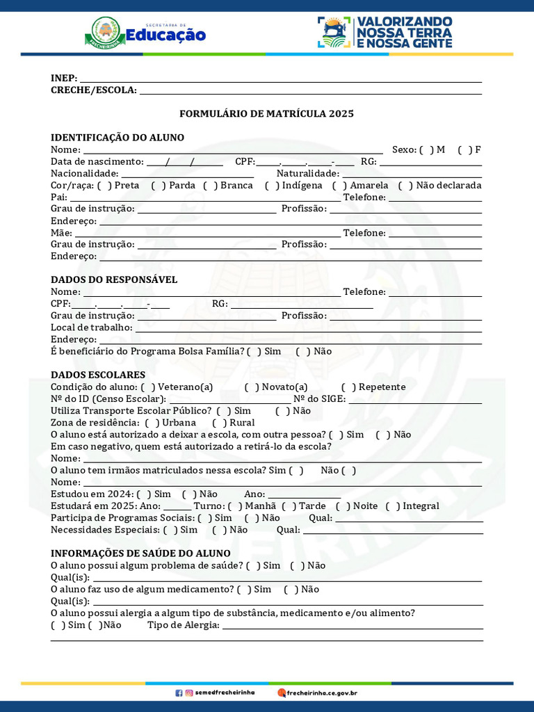 Formulário de Matrícula 2025 | PDF | Surdez | Transtorno global do ...