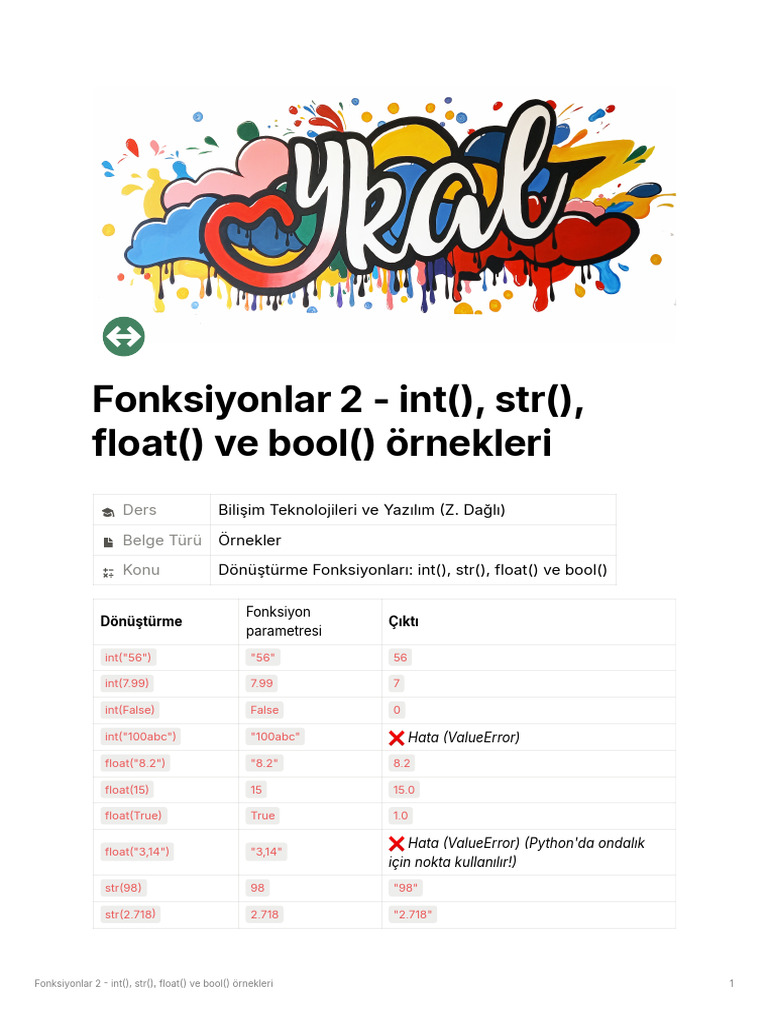 Python - Donusturme Fonksiyonlari - Ornekler | PDF