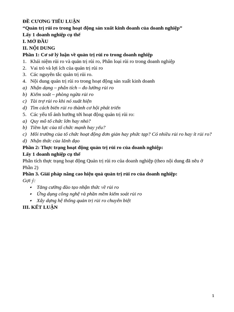 Đề tài tiểu luận QTRR | PDF