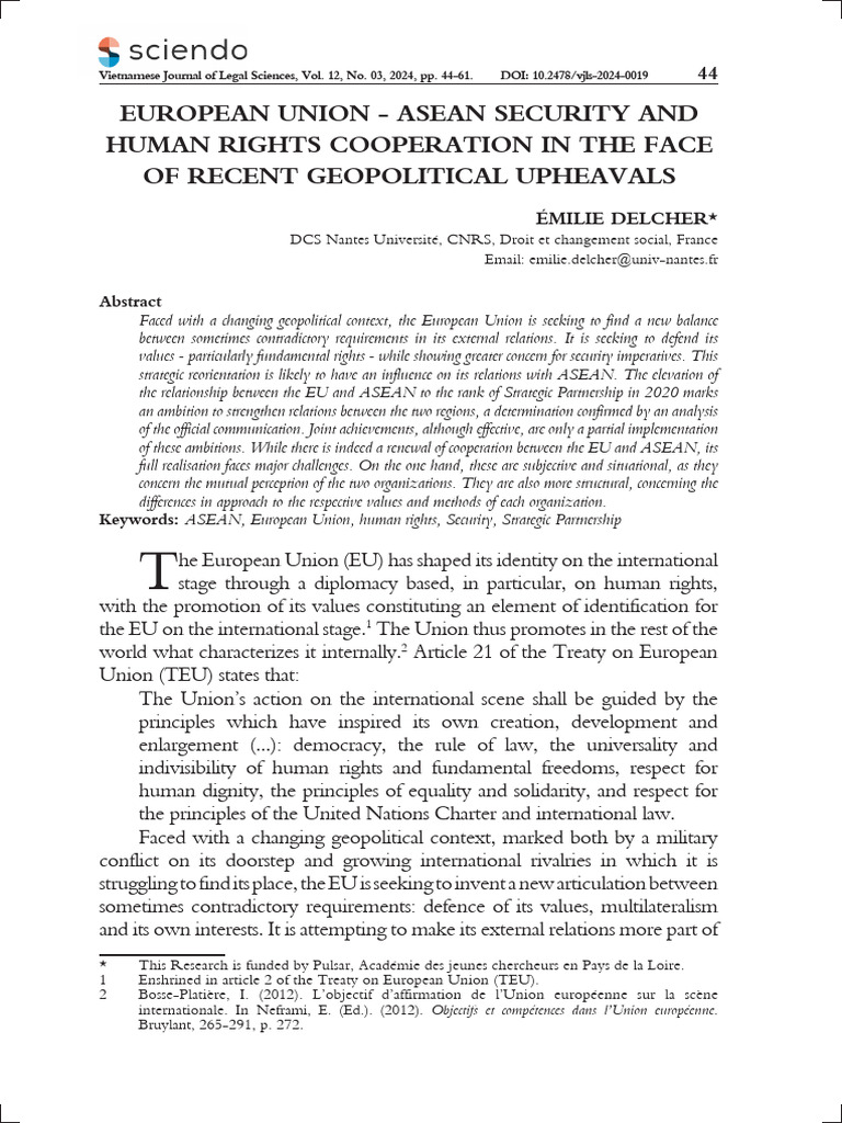 European Union Asean Security and Human Rights Cooperation in The Face ...