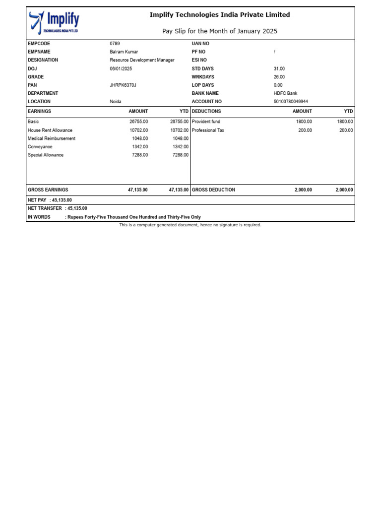 0789_Payslip_Jan2025 | PDF