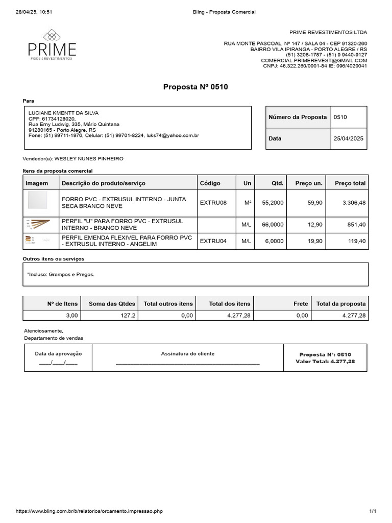 Proposta Comercial 0510 - Forro PVC | PDF