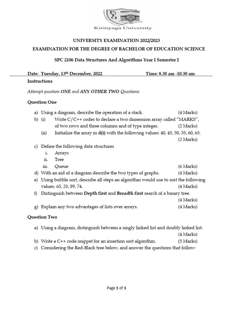 SPC 2106 Data Structures and Algorithms Year I Semester I | PDF | Algorithms And Data Structures ...