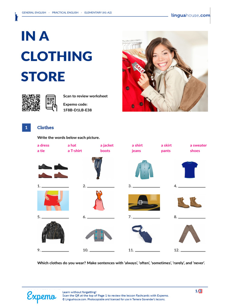 In A Clothing Store American English Student A1 A2 | PDF | Clothing ...