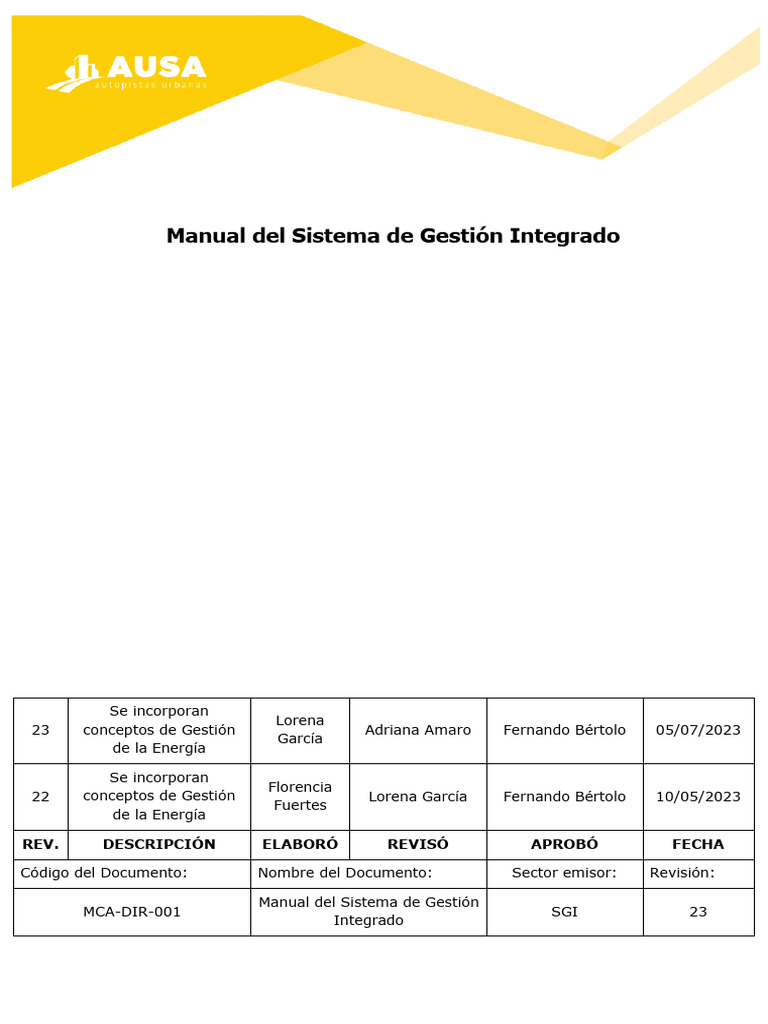 MCA-DIR-001 (Rev. 23) Manual Del Sistema de Gestión Integrado | PDF ...
