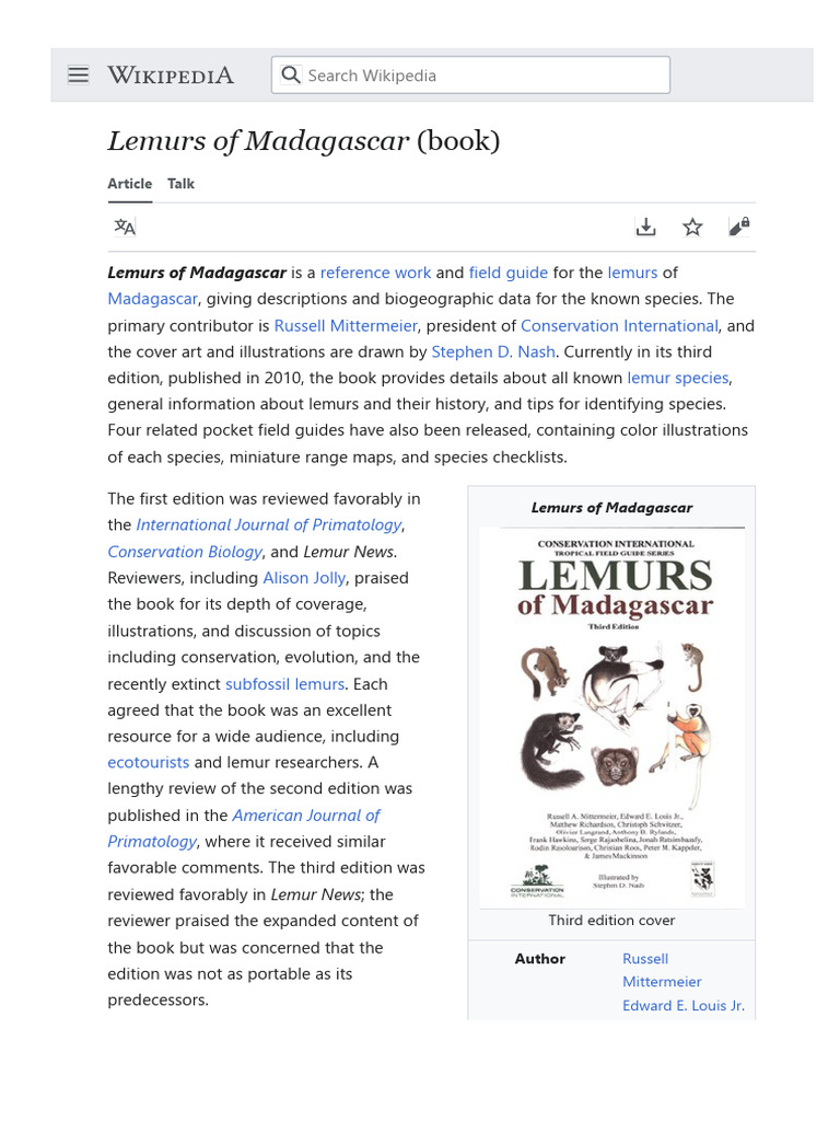 en-m-wikipedia-org-wiki-Lemurs_of_Madagascar_(book)... | PDF | Primate Taxonomy