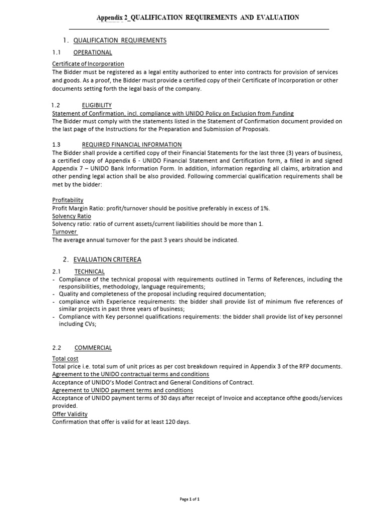 Appendix 2 - Qualification Requirements and Evaluation criteria_ | PDF ...