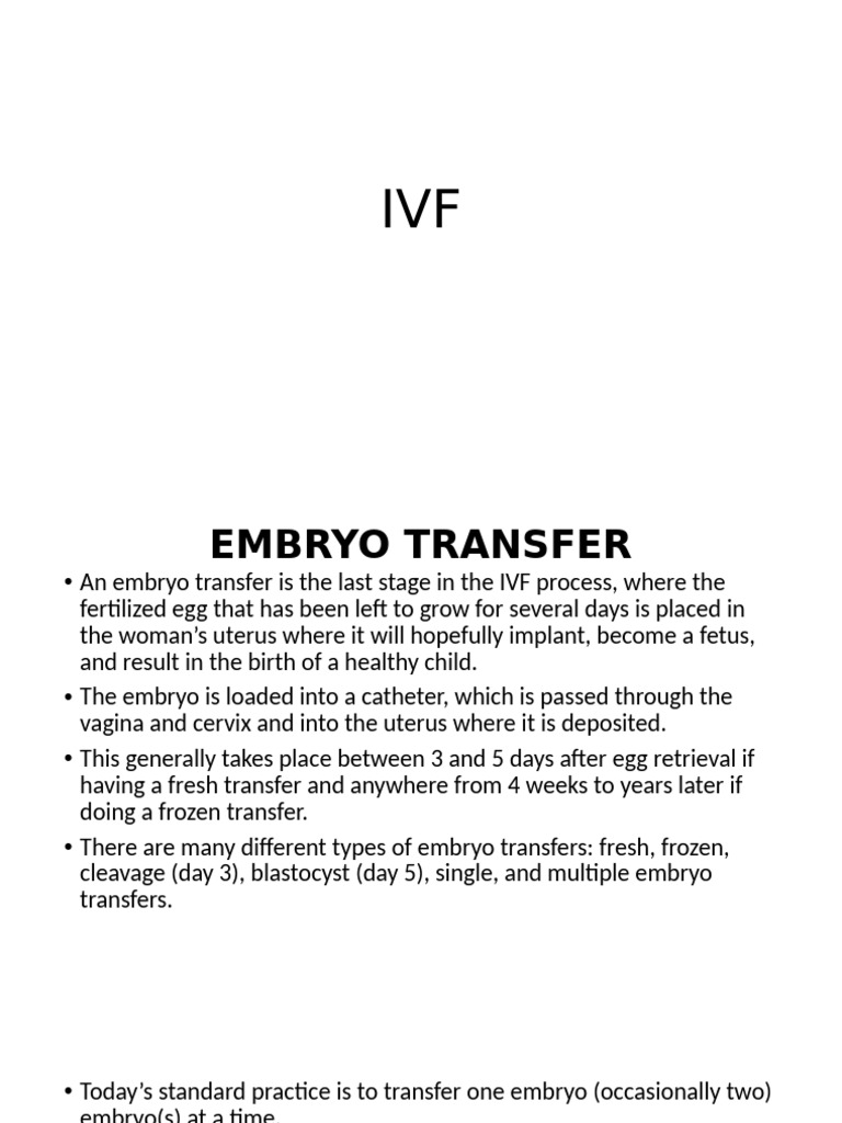 IVF AND EMBRYO TRANSFER | PDF | In Vitro Fertilisation | Medical ...