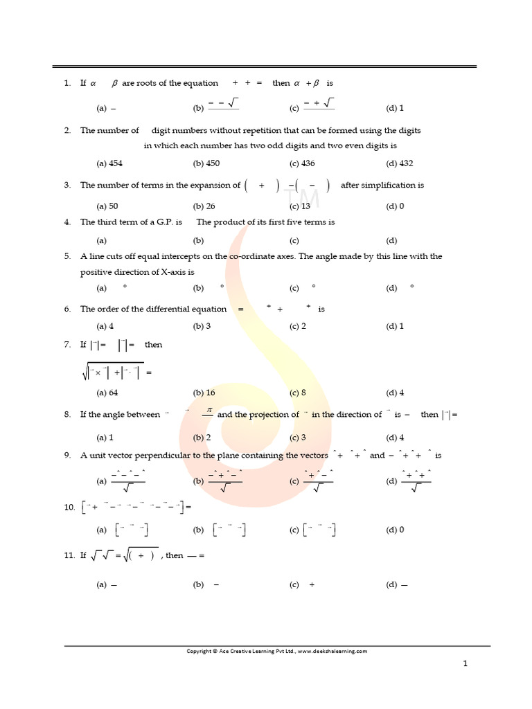 Mathematics CET Exam 2019 Questions | PDF | Determinant | Matrix ...