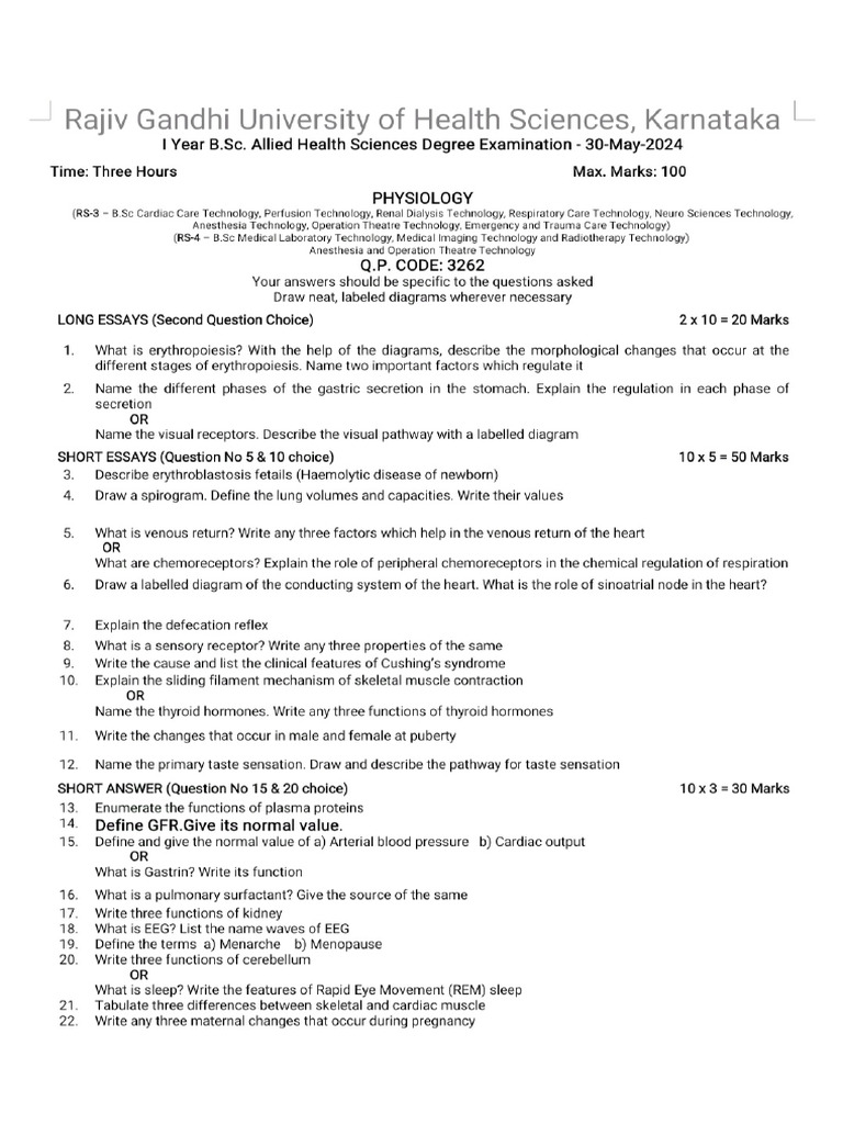 Physiology Questions | PDF