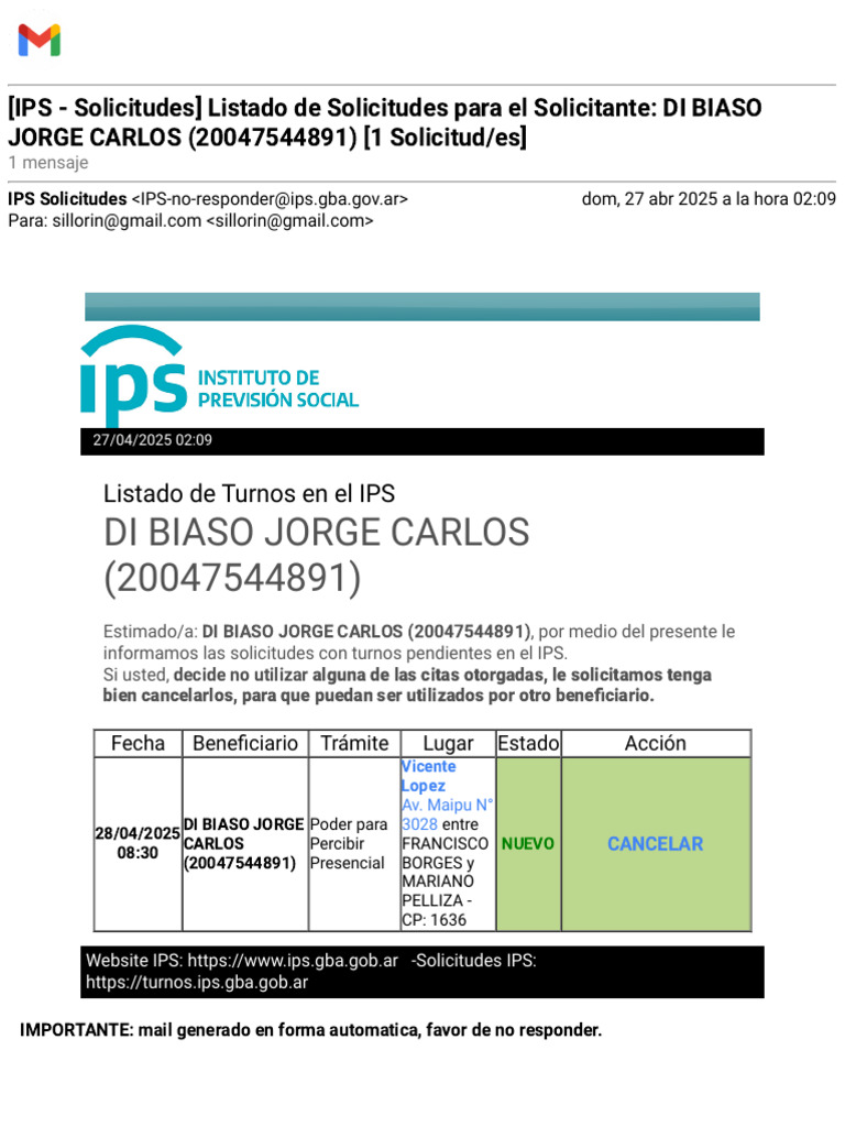 Gmail - (IPS - Solicitudes) Listado de Solicitudes para El Solicitante ...