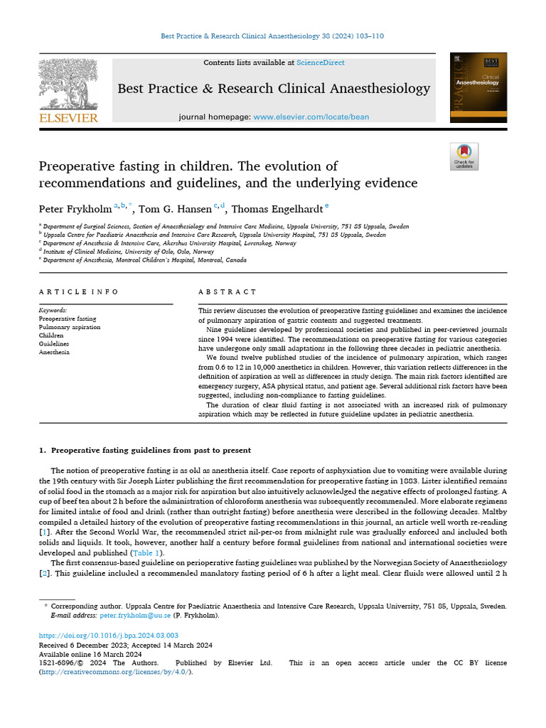 2024 Preoperative Fasting in Children | PDF | Anesthesia | Surgery
